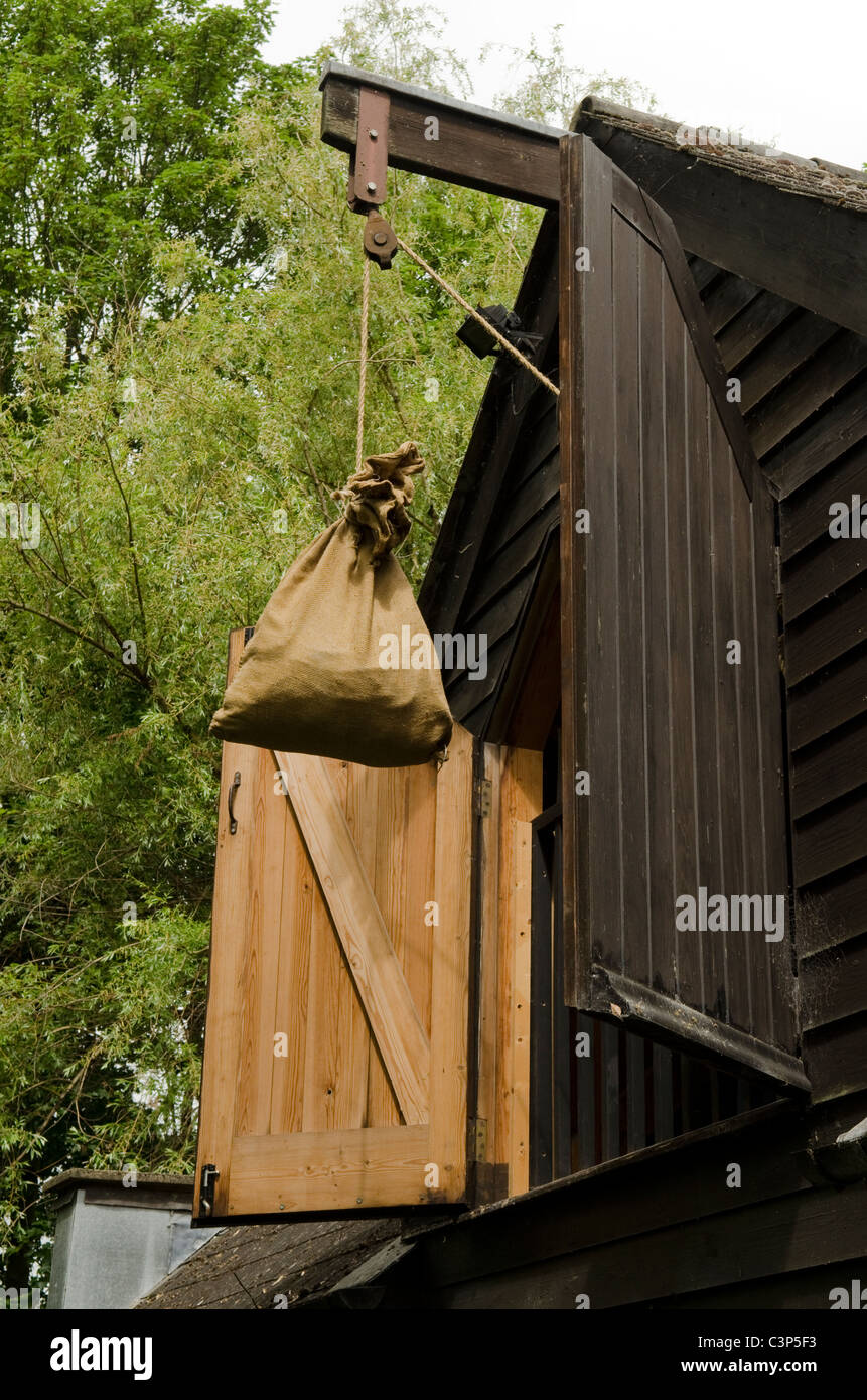 Mechanical hoist and sack part of Pann Mill, a working restored ...