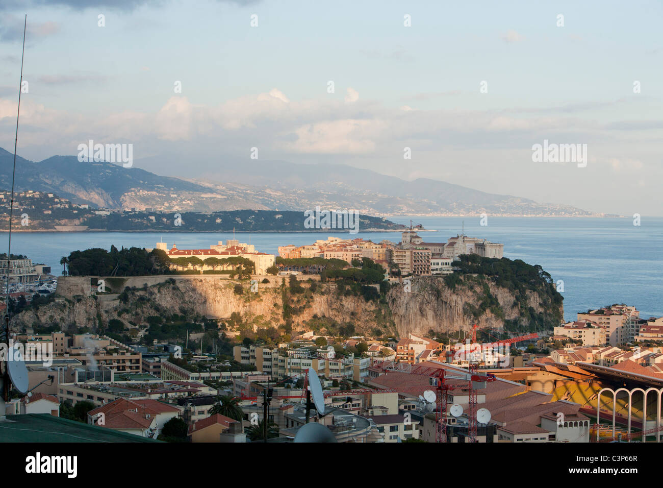 The royal palace and old town of Monaco on le Rocher, the Rock, with ...