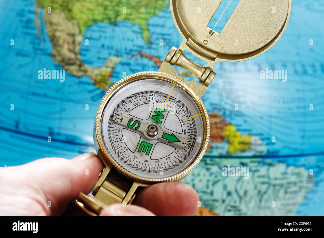 Map of the globe with compass hi-res stock photography and images - Alamy