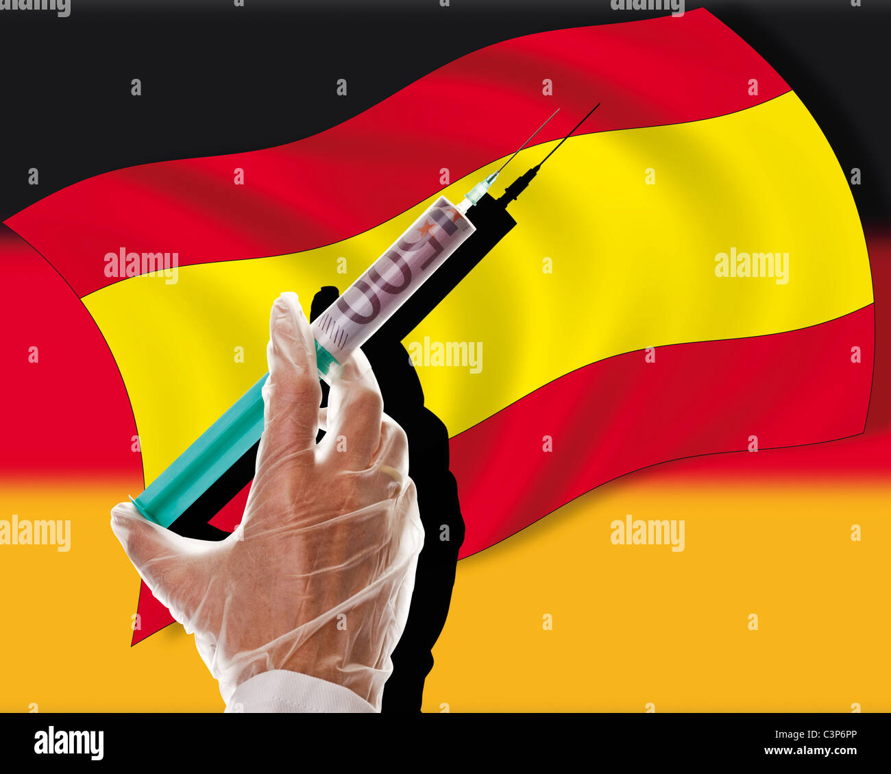 Close up of cash injection on spanish flag against german flag Stock ...