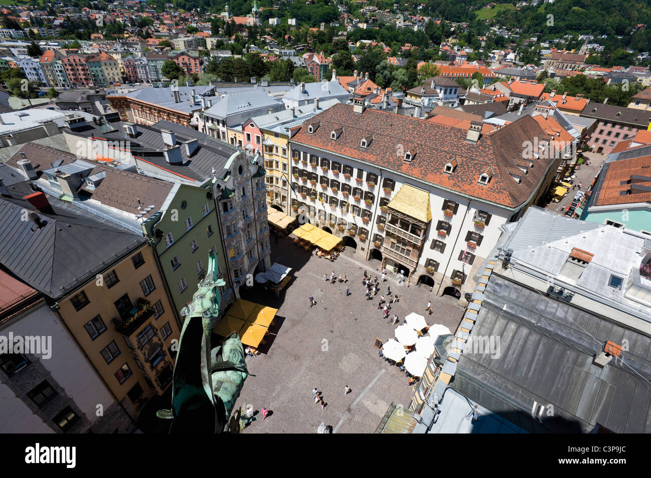Austria, Tyrol, Innsbruck, Aerial view of city with goldenes Dachl ...