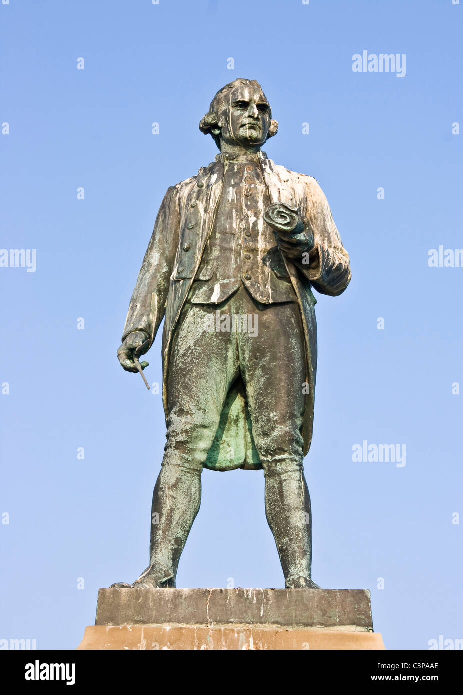 Bronze statue sculpture of explorer Captain James Cook by John Tweed ...