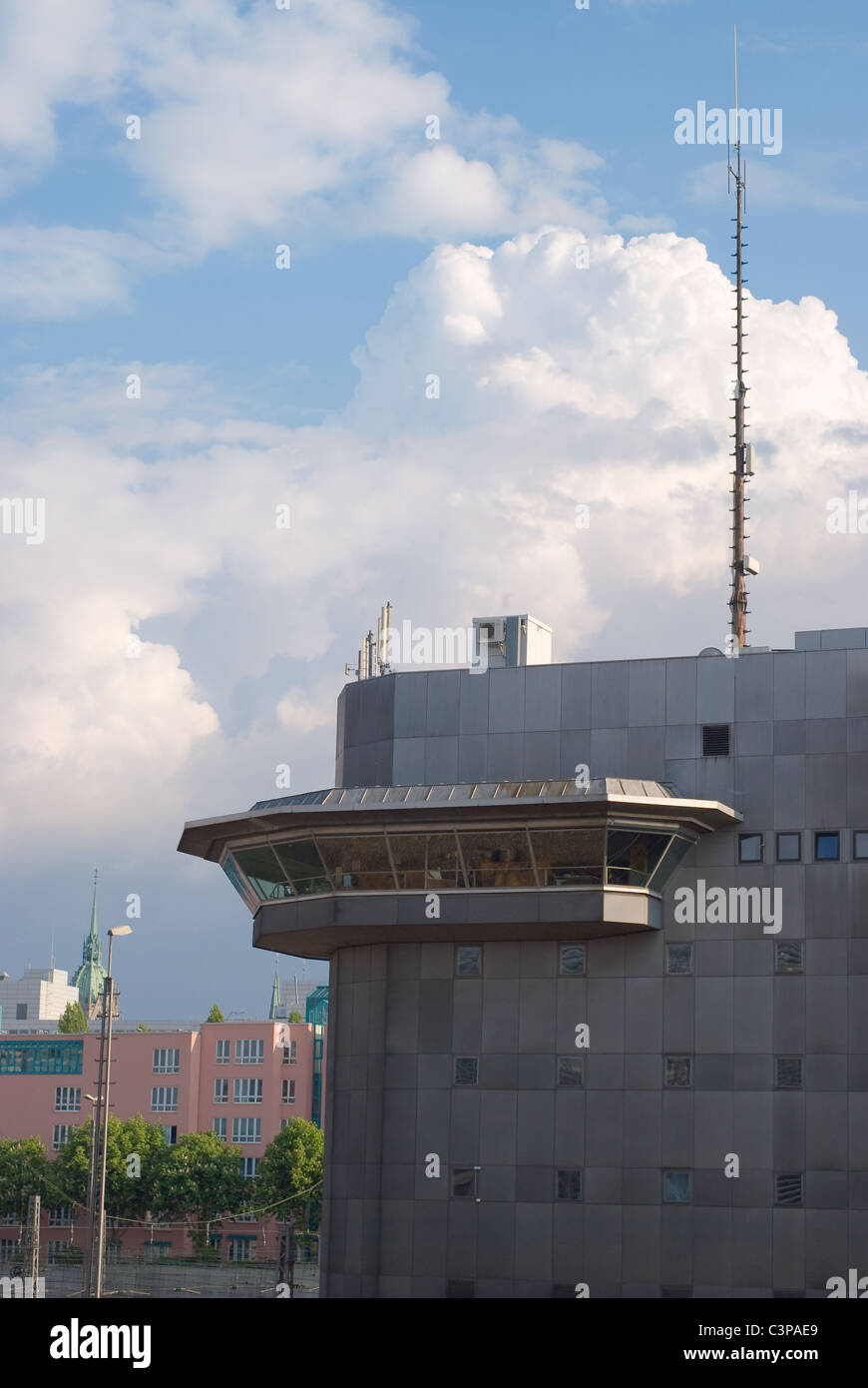 Train Traffic Control Tower with Storm Clouds Stock Photo - Alamy