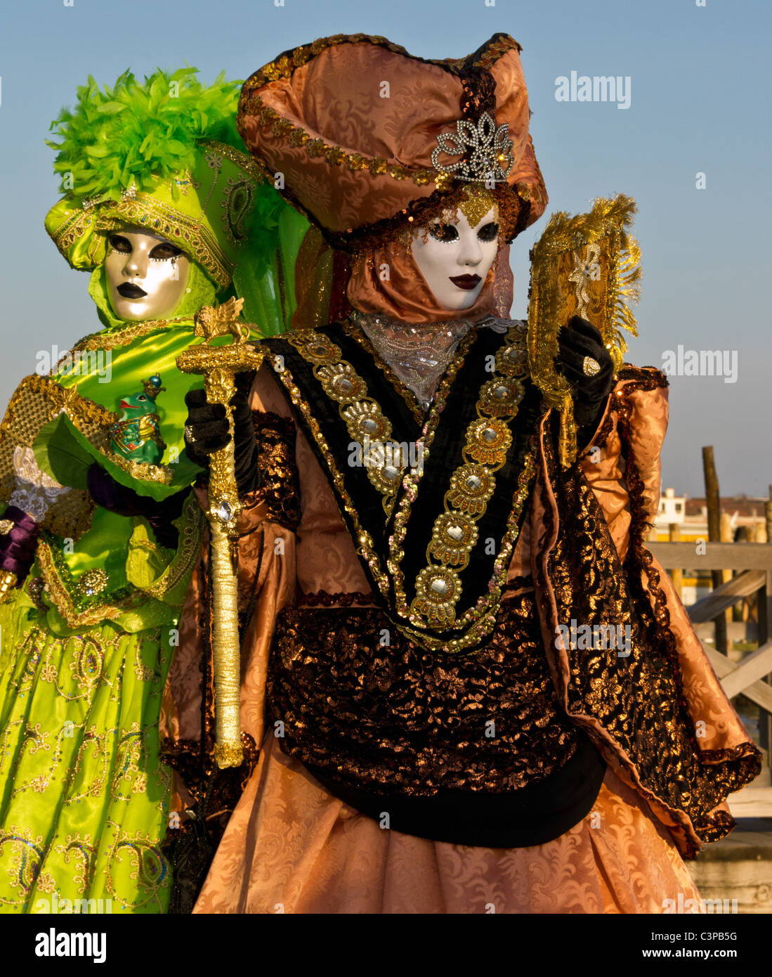 Two costumed revelers in St Mark's square, during Carnival 2011 Stock ...