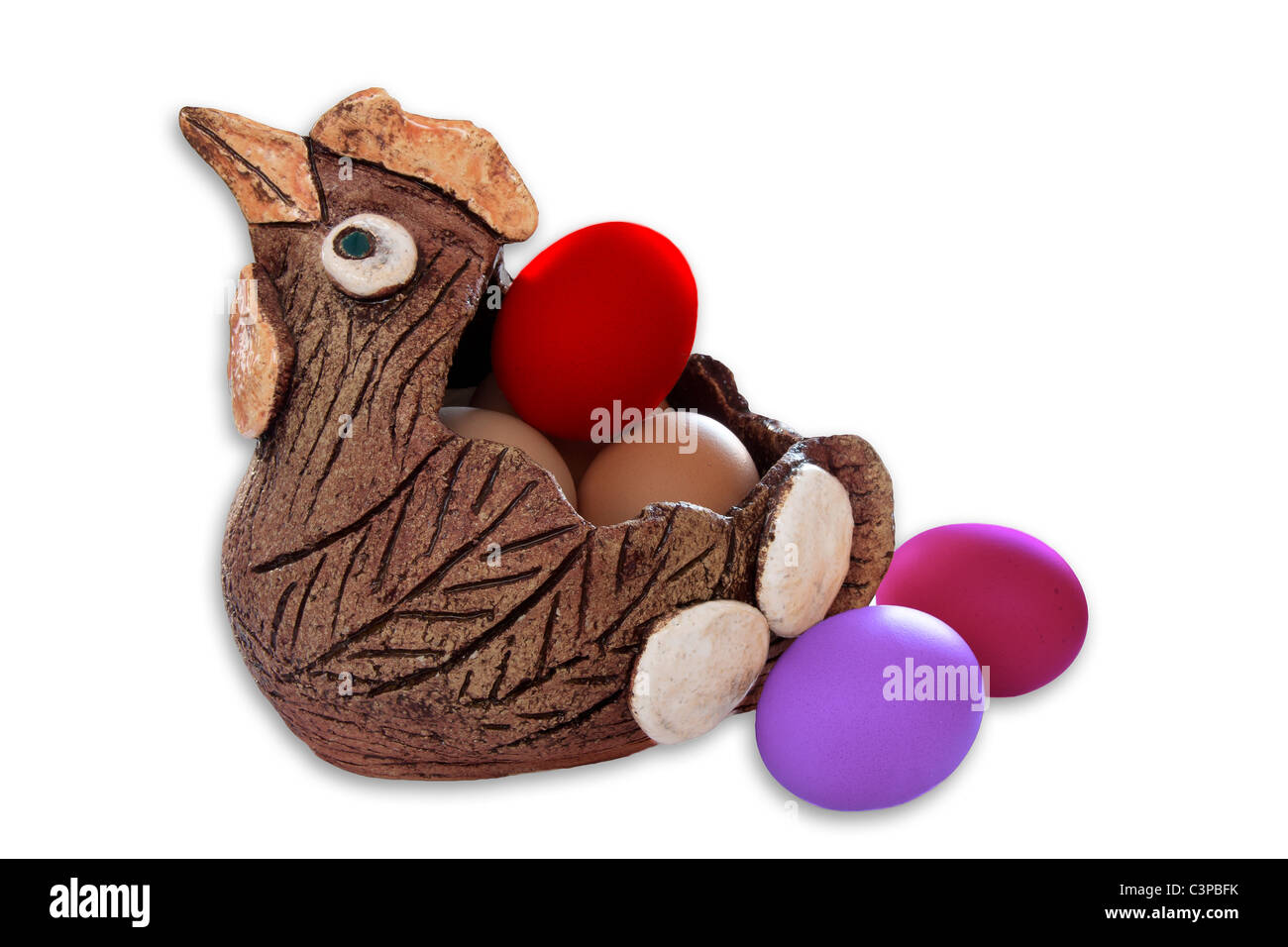 Ceramic chicken and easter eggs Stock Photo - Alamy