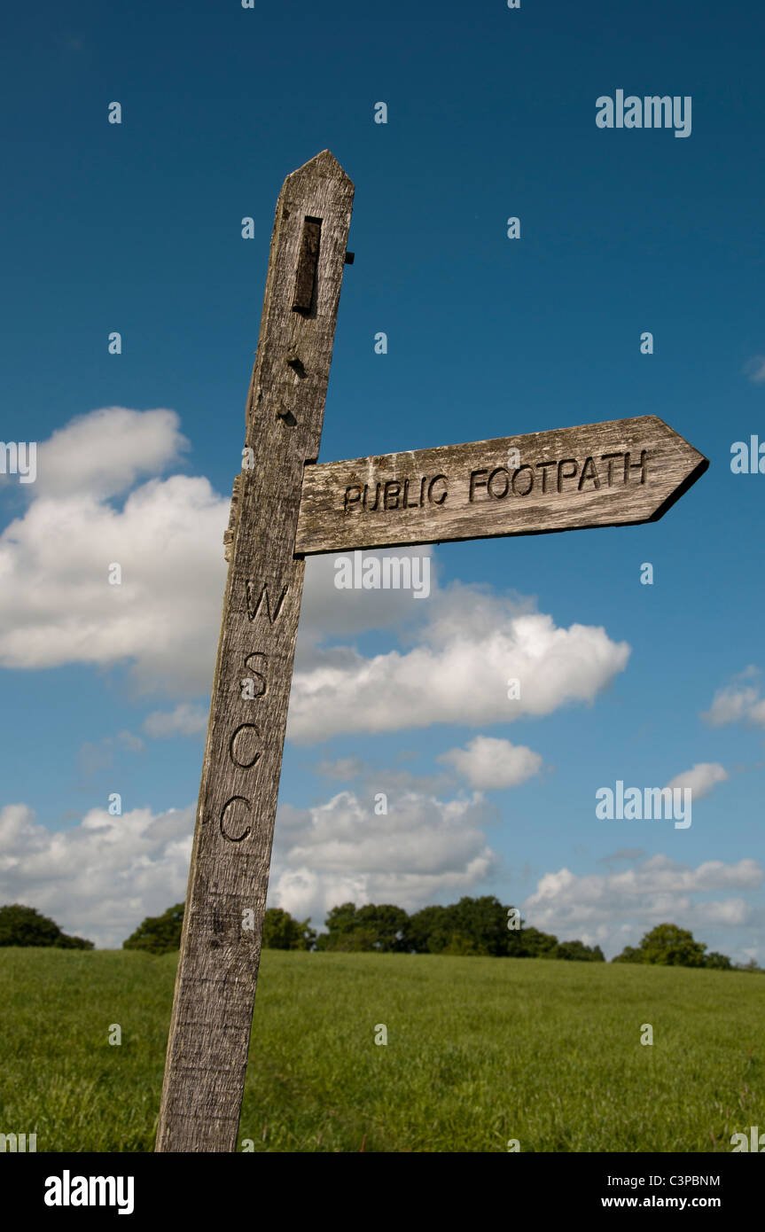Public footpath sign with blue sky fluffy white clouds sunny day Stock ...