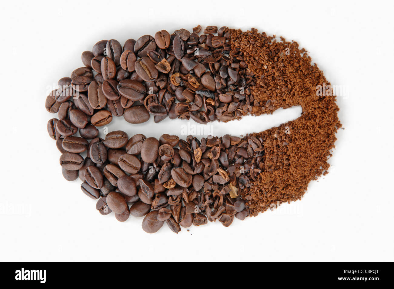 Coffee beans and coffee powder on white background Stock Photo - Alamy