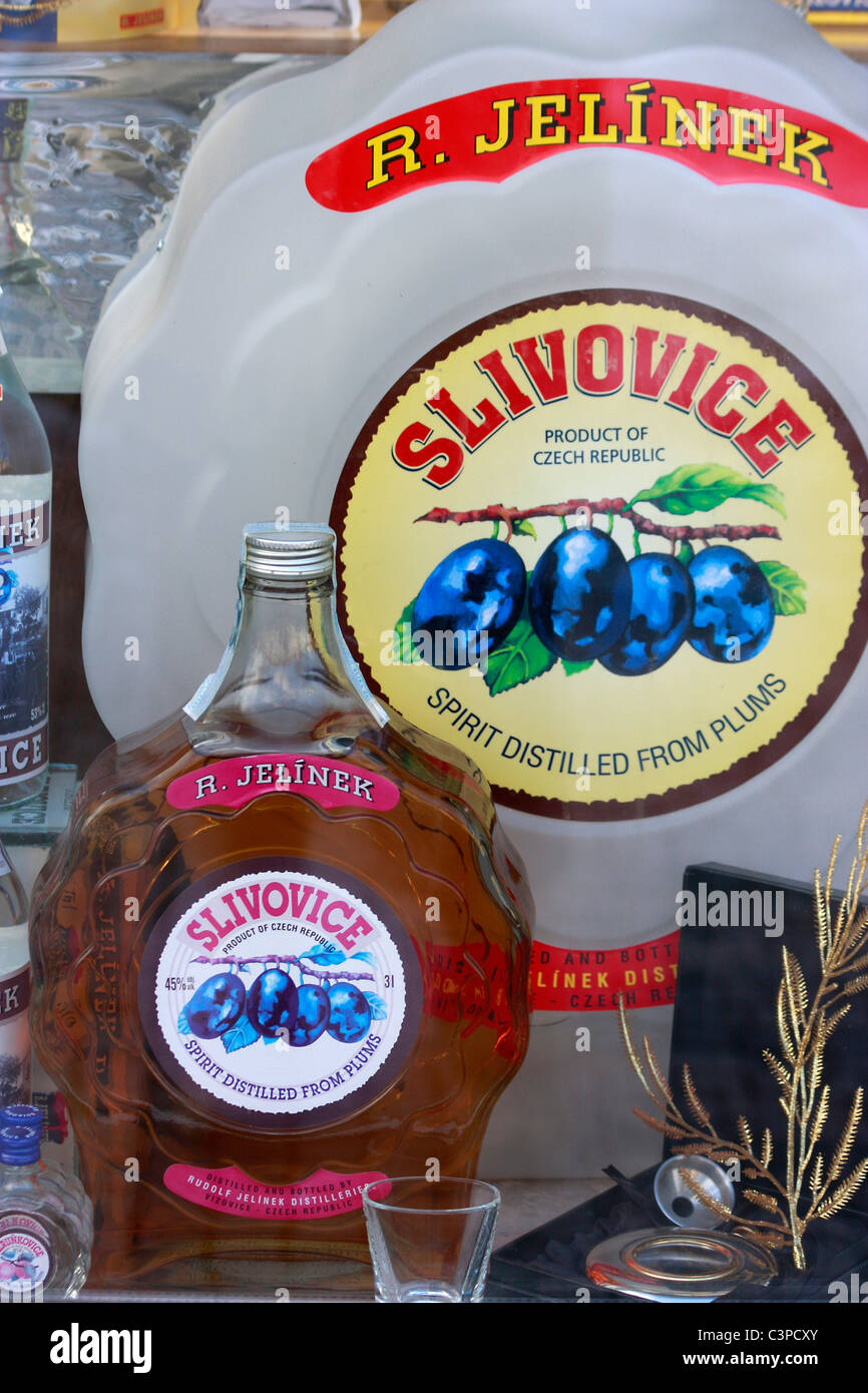 Bottles of Slivovice plum brandy for sale in Prague,Czech Republic ...