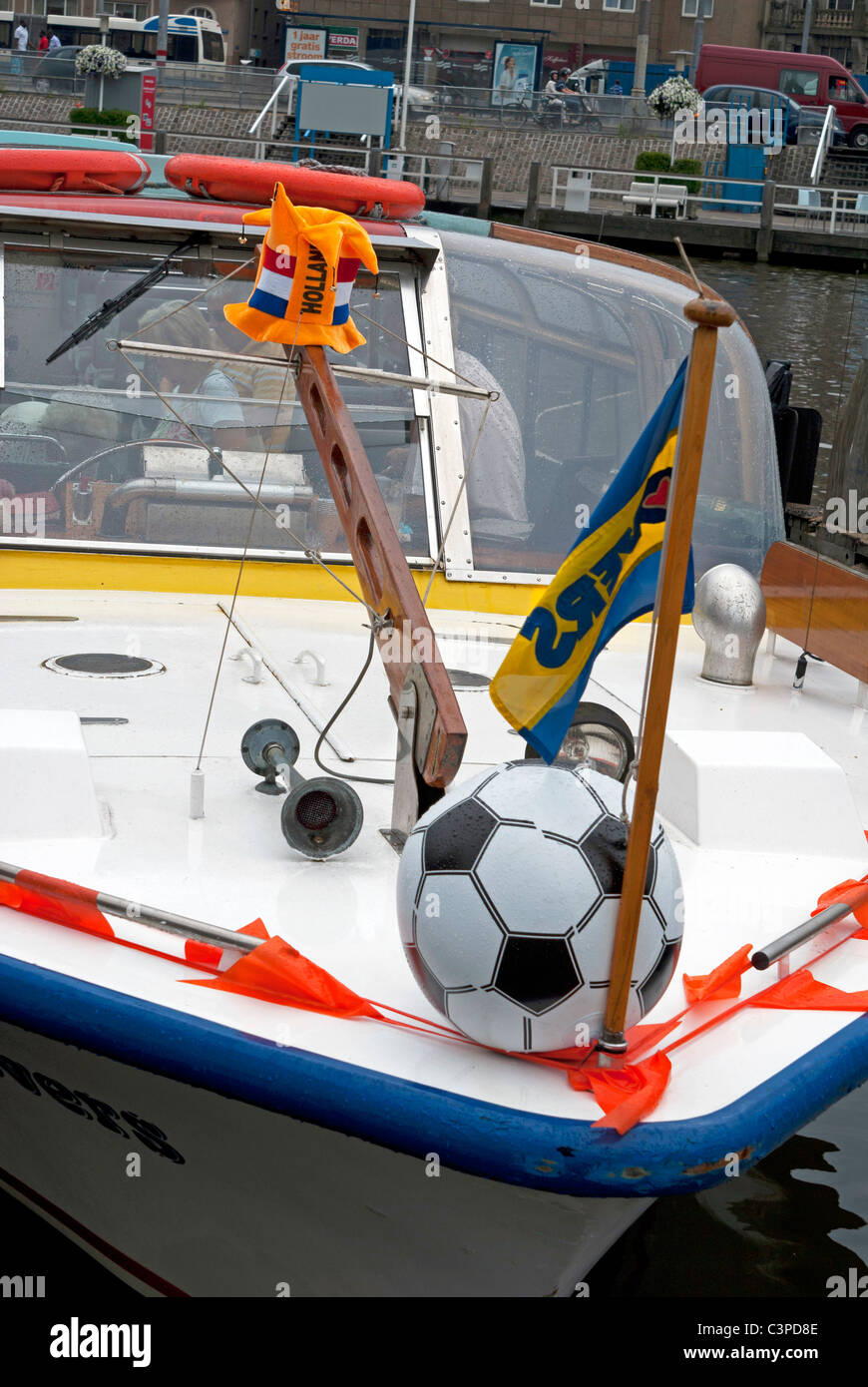 A Dutch football supporter's boat in Amsterdam Stock Photo - Alamy