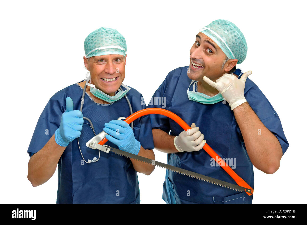 Crazy doctors with tools isolated in white Stock Photo - Alamy