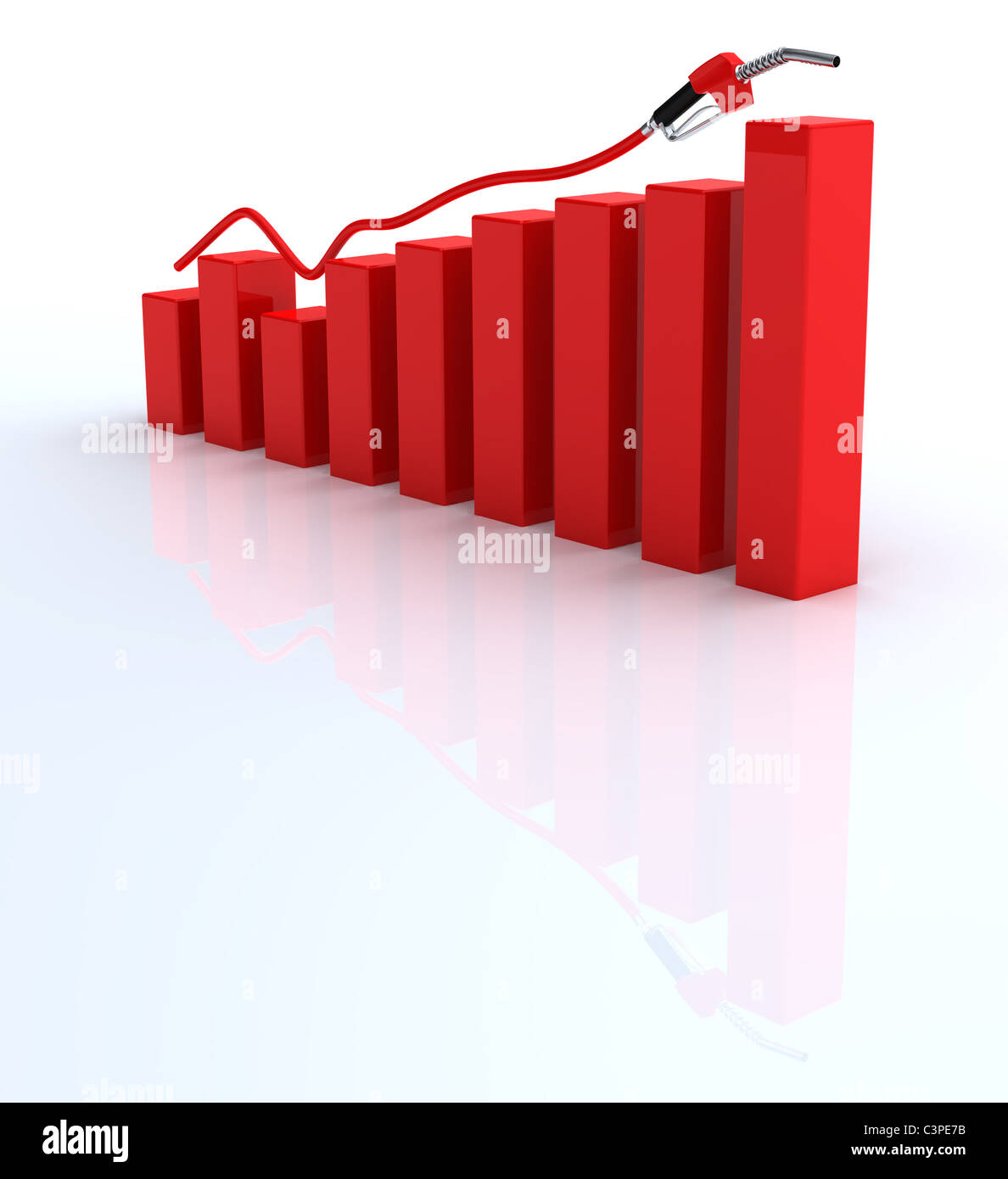 Fuel nozzle and red graph bars on white background Stock Photo - Alamy