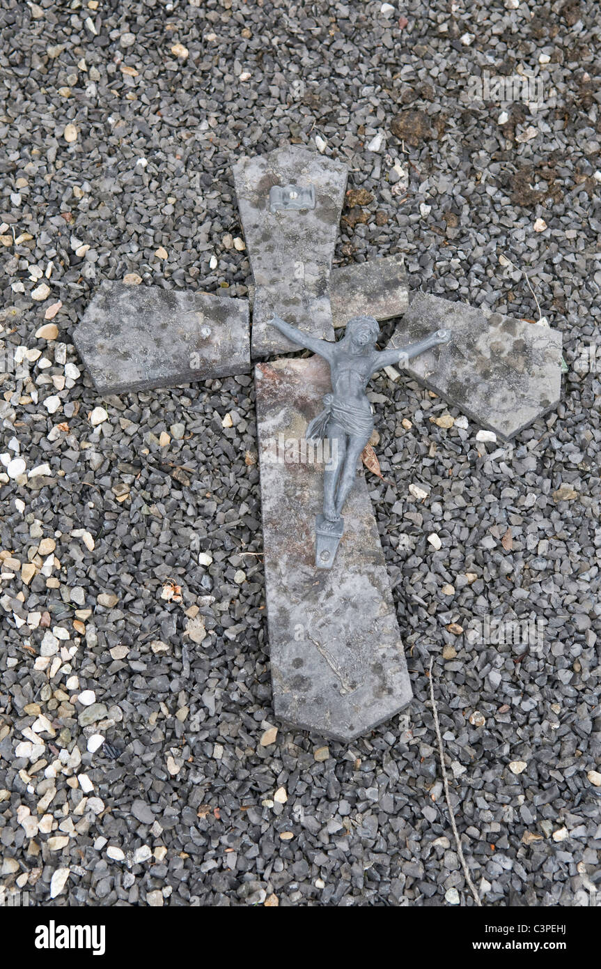 France, Alsace, Old broken crucifix at grave Stock Photo - Alamy