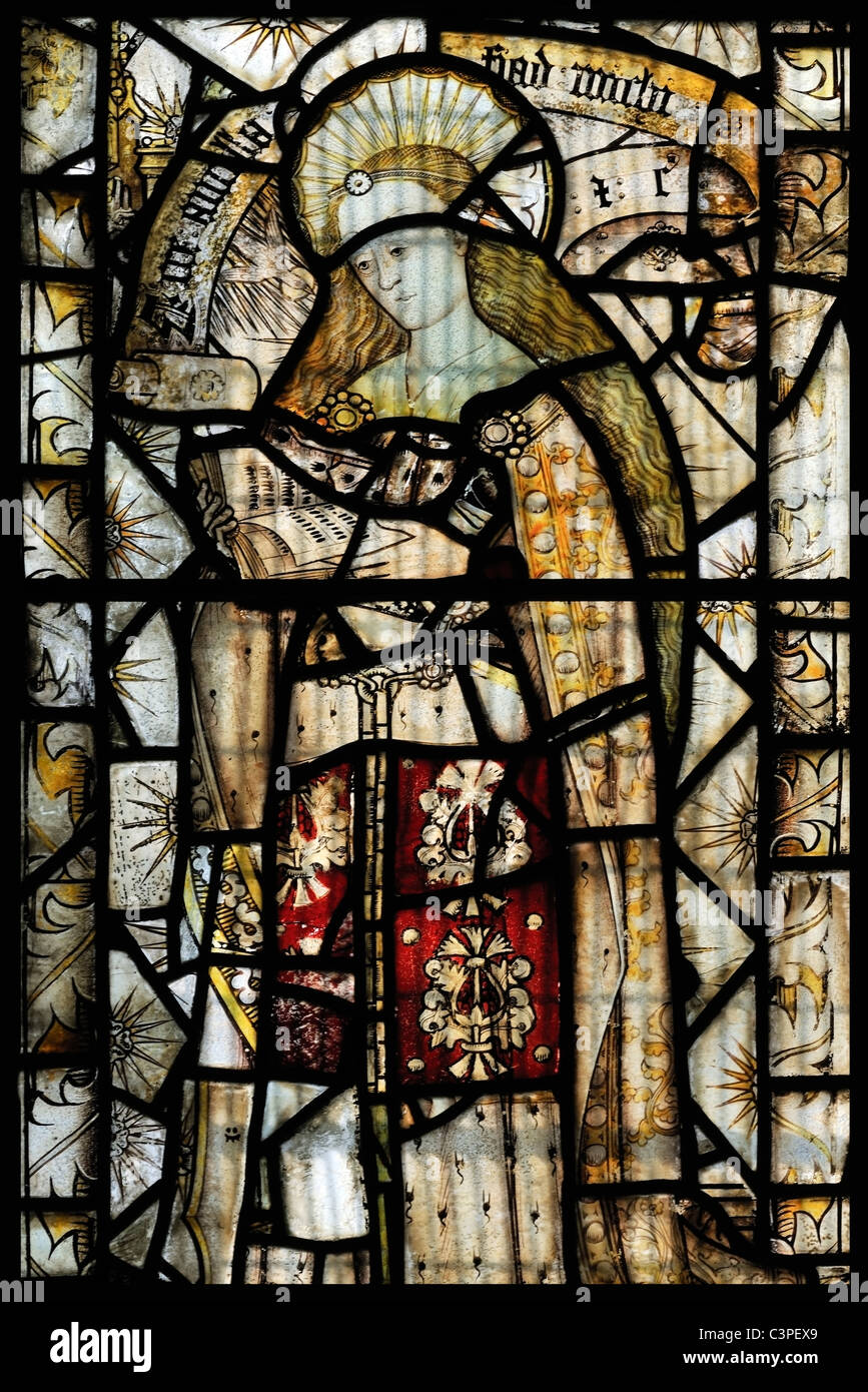 Medieval stained glass window depicting the Virgin Mary, Bale, Norfolk ...