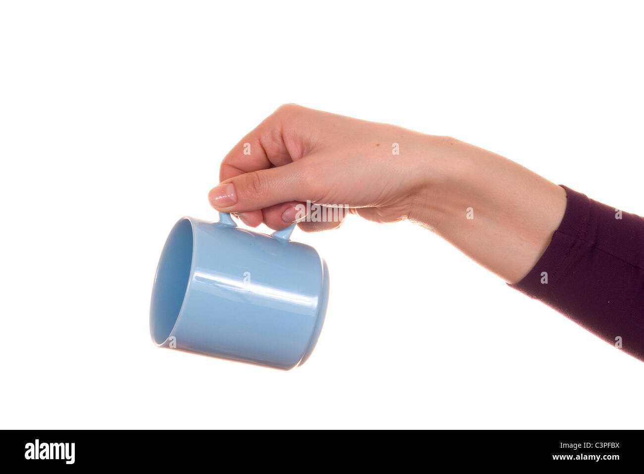 hand with mug isolated on white background Stock Photo - Alamy