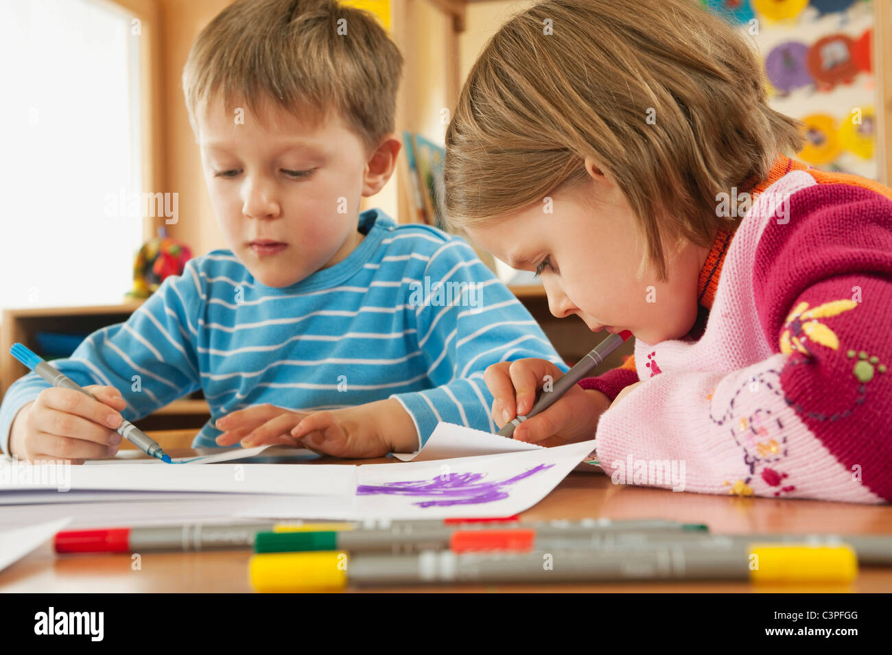 Children drawing in nursery hi-res stock photography and images - Alamy