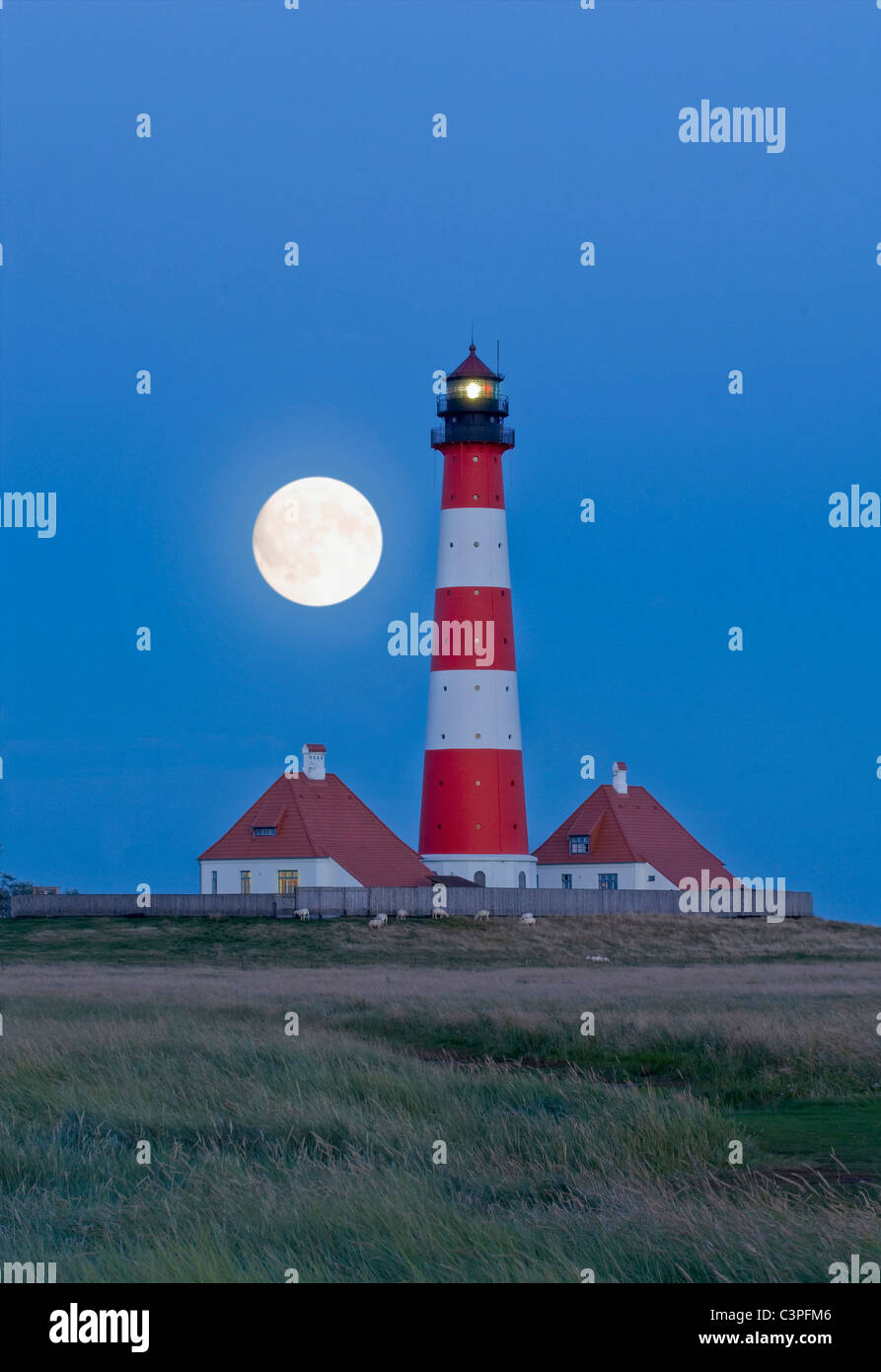 Germany, Schleswig Holstein, Westerhever lighthouse at night Stock ...