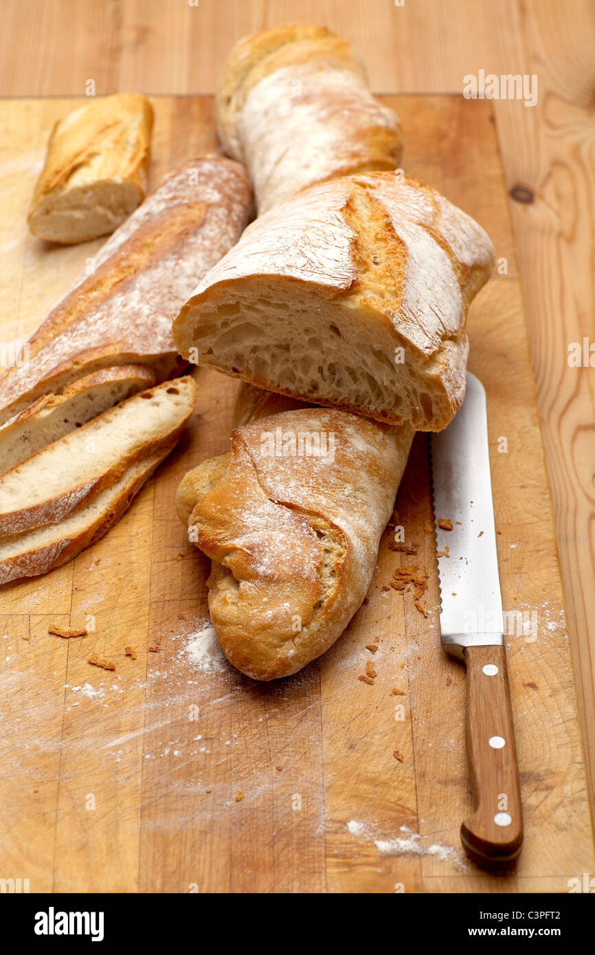 Various sorts of white bread, elevated view Stock Photo - Alamy