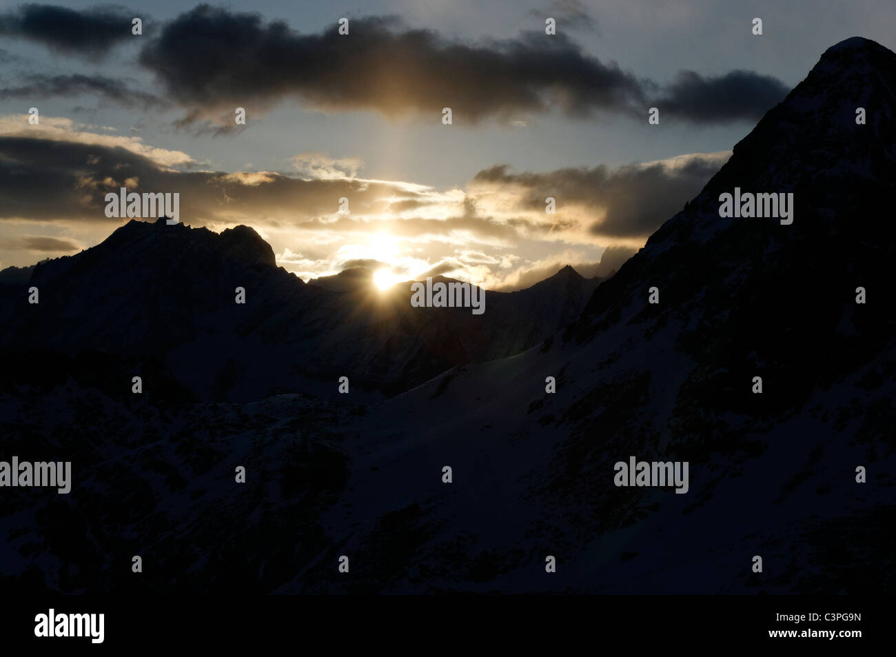 An alpine sunrise over the Valais Alps in Switzerland Stock Photo - Alamy