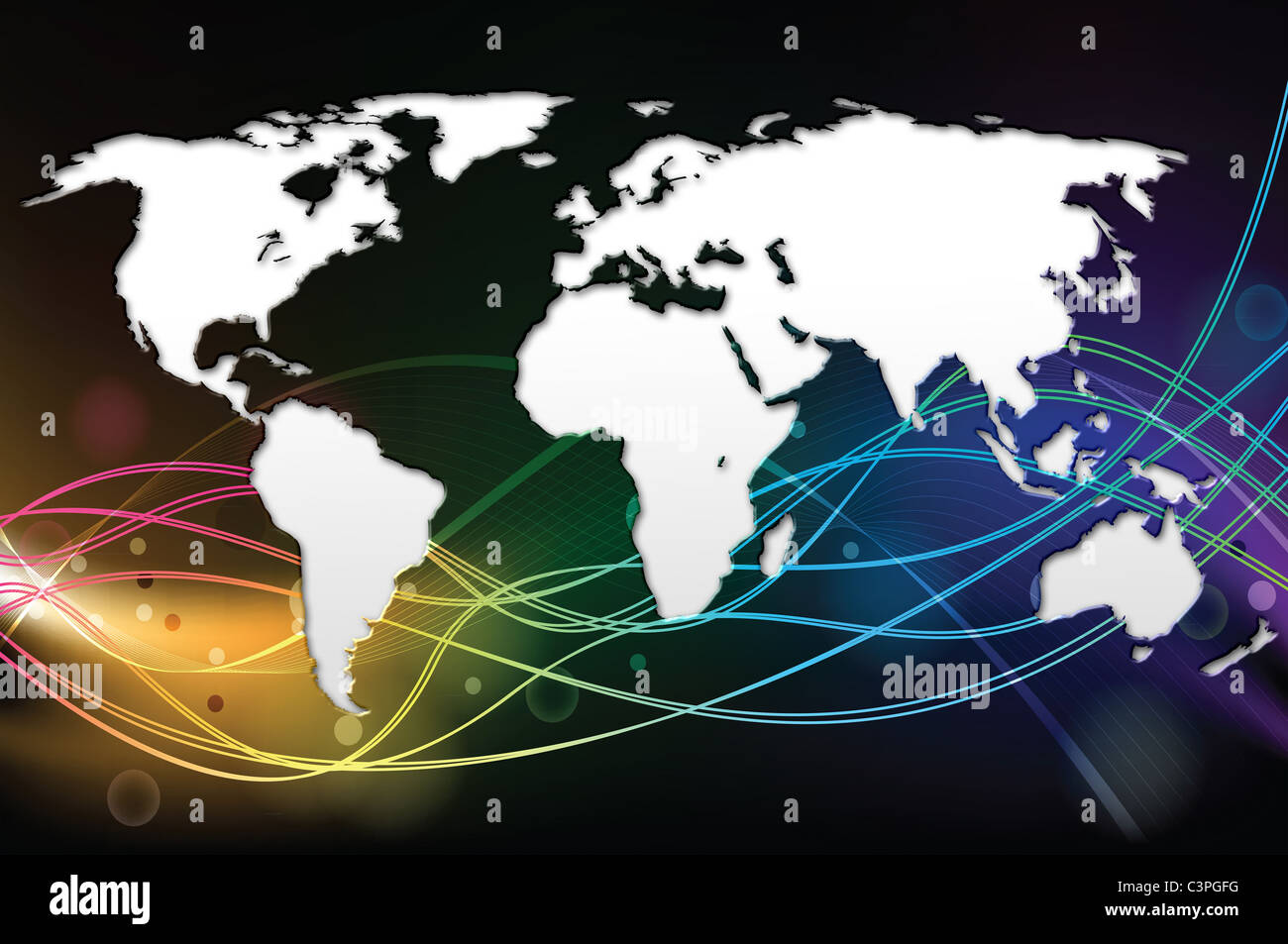 World map over blurry background concept Stock Photo - Alamy