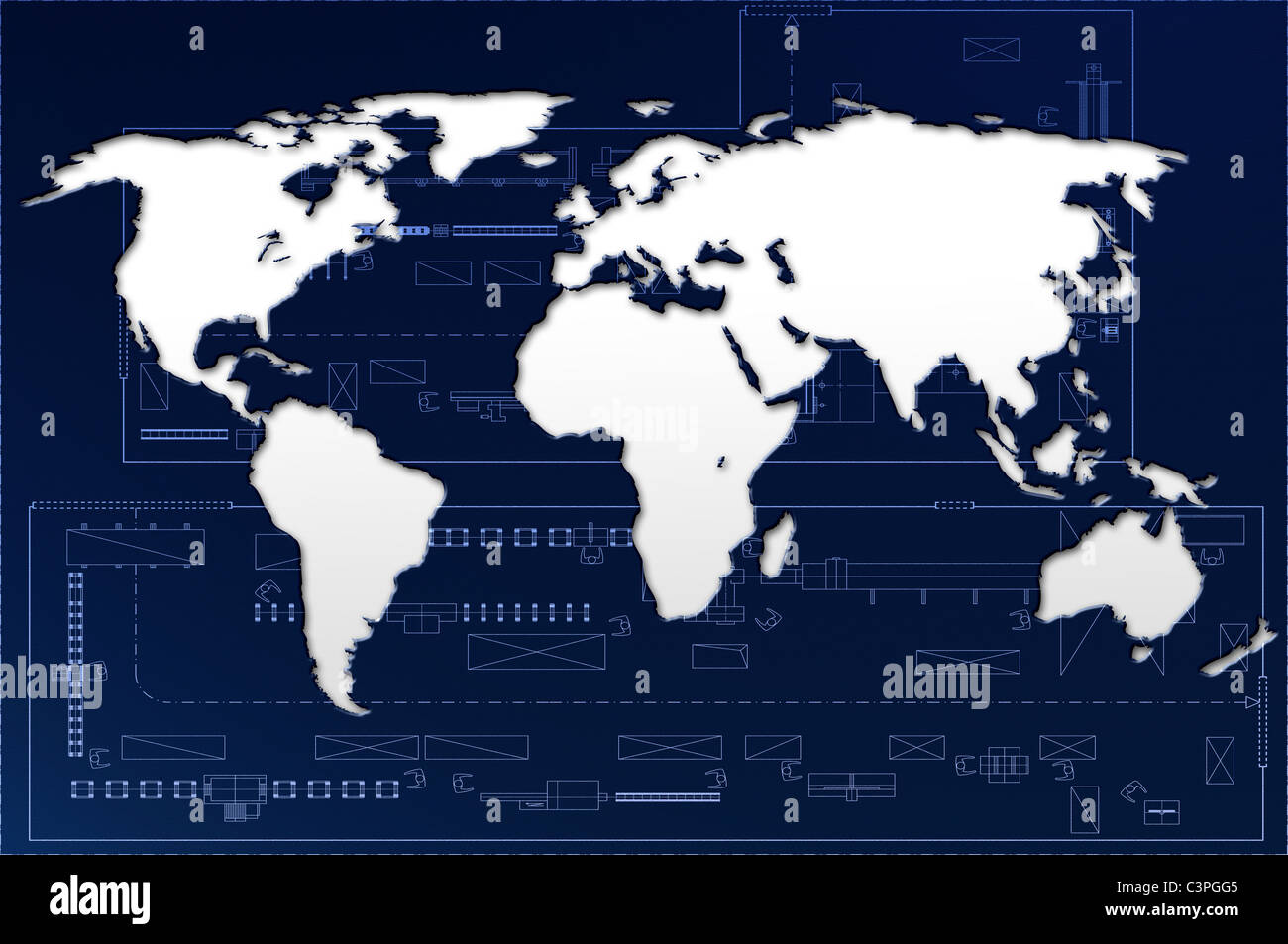 World map over technical plans Stock Photo - Alamy