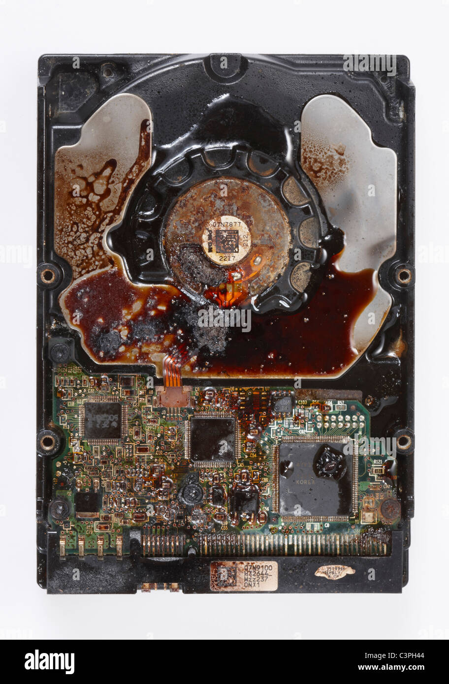 Burned hard disk, elevated view Stock Photo - Alamy