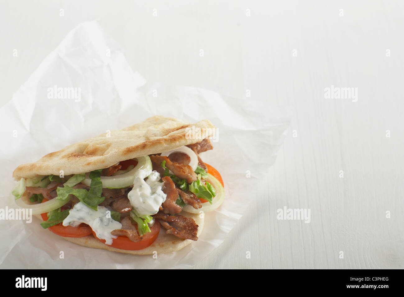 "gyros" sandwich on white background, close-up Stock Photo - Alamy