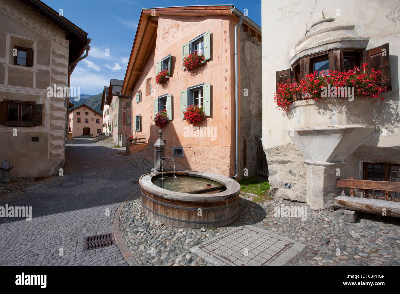 Switzerland, Grisons, Engadin, Village of Guarda Stock Photo - Alamy