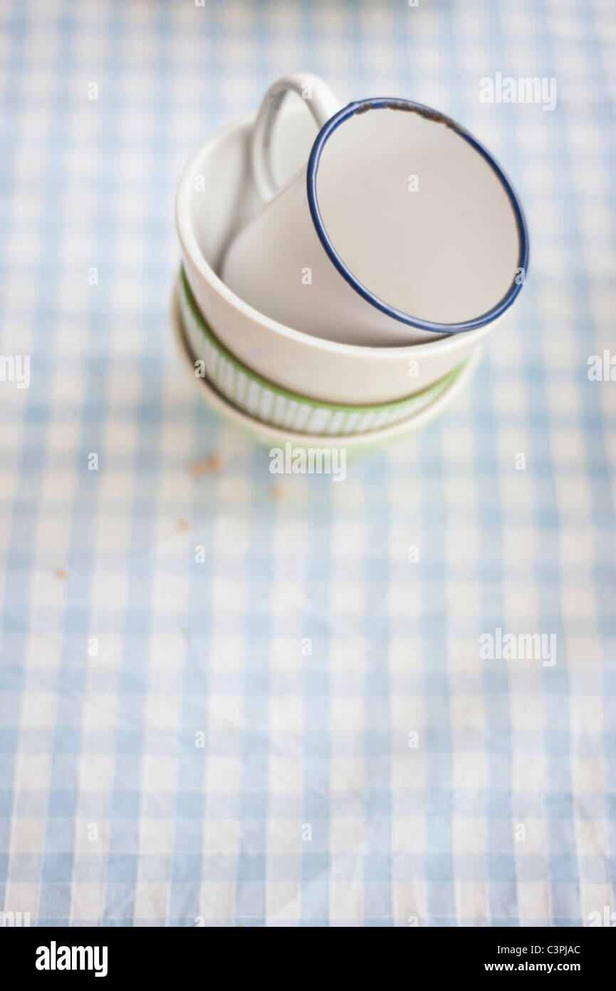 Cup and dishes on table cloth hi-res stock photography and images - Alamy