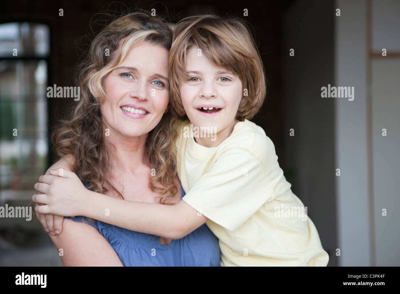 Germany, Cologne, Portrait of mother and son (6-7), close-up Stock ...