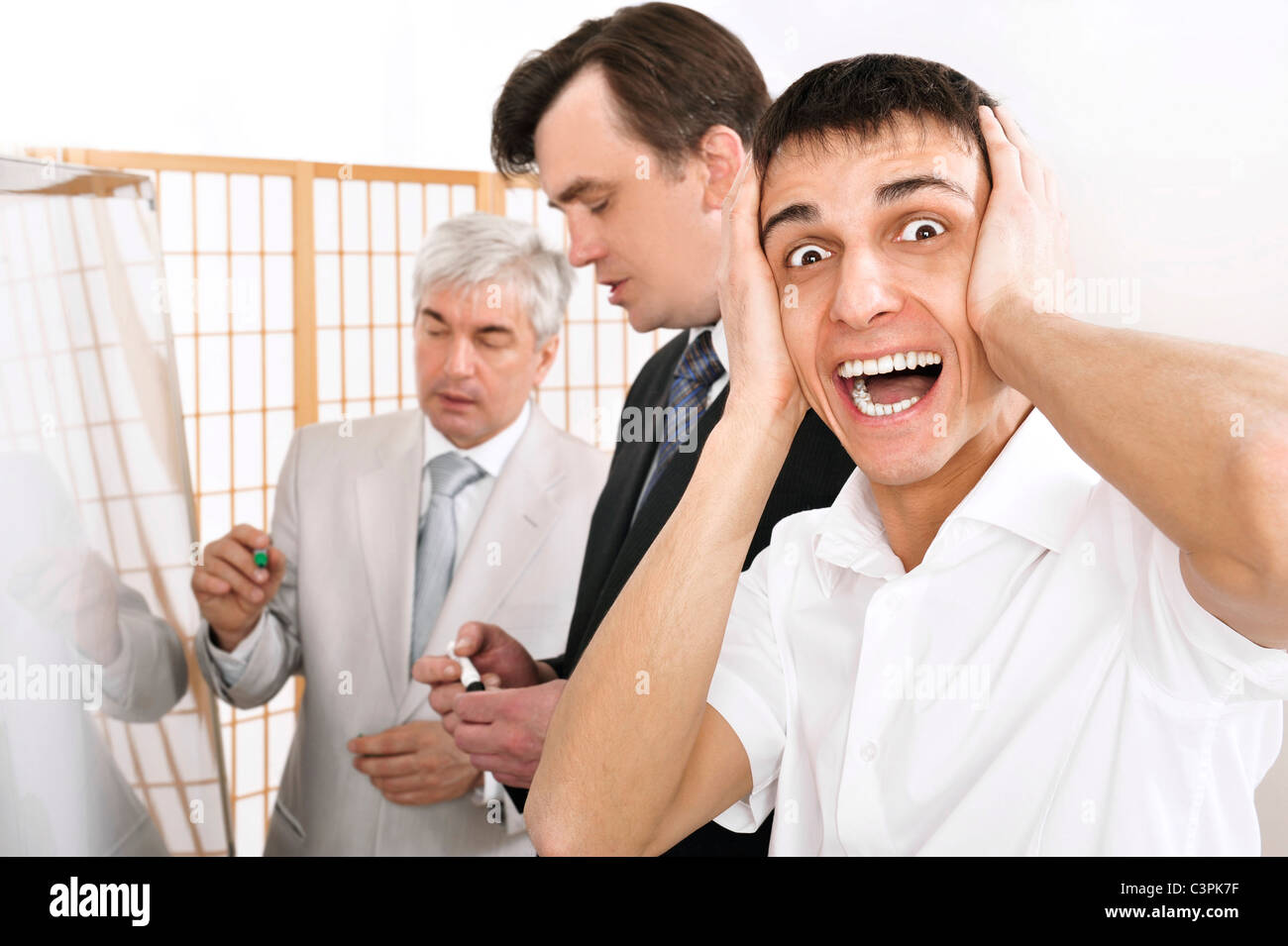 Portrait of a team planning. Office background Stock Photo - Alamy