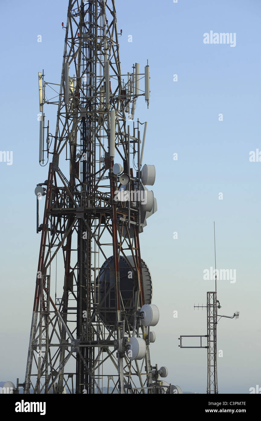 Radio tower against sky, close up Stock Photo - Alamy