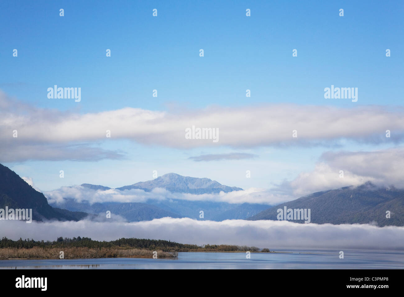 New Zealand, South Island, West Coast, View of lake brunner in morning ...