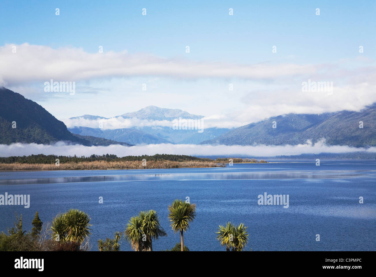 New Zealand, South Island, West Coast, View of lake brunner in morning ...