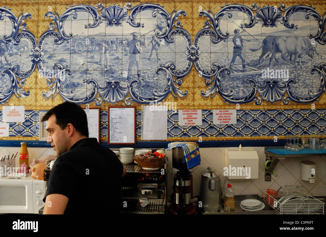 Old tiles (azulejos) in a cafe in lisbon. portugal. Europe Stock Photo ...