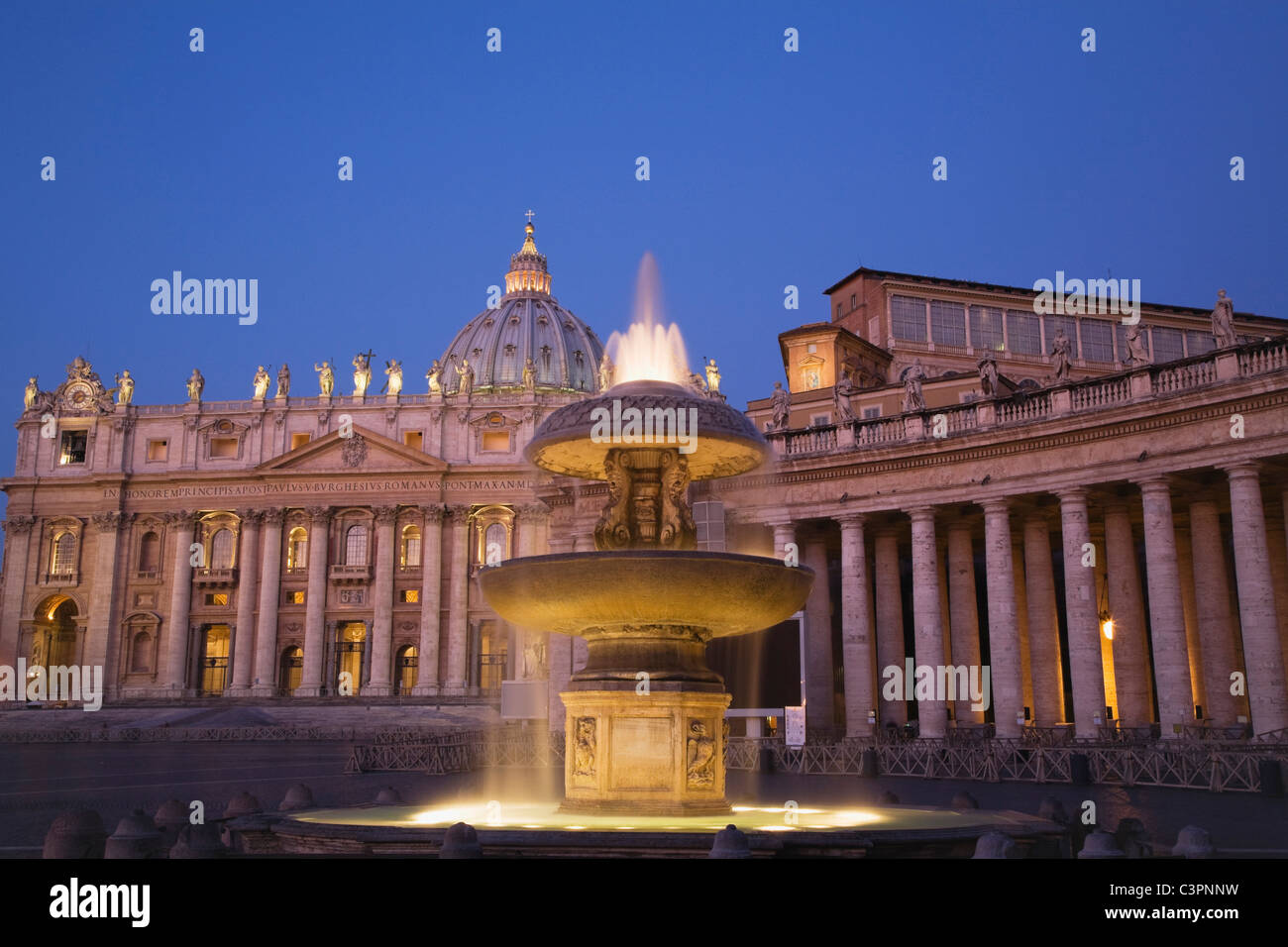 Italy, Rome, Vatican, A view of st peter's basilica with fountain Stock ...