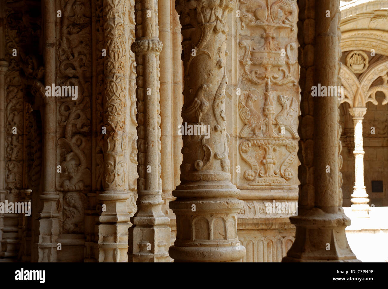 Columns in the cloisters of Jeronimos Monastery, Belem (Lisbon ...