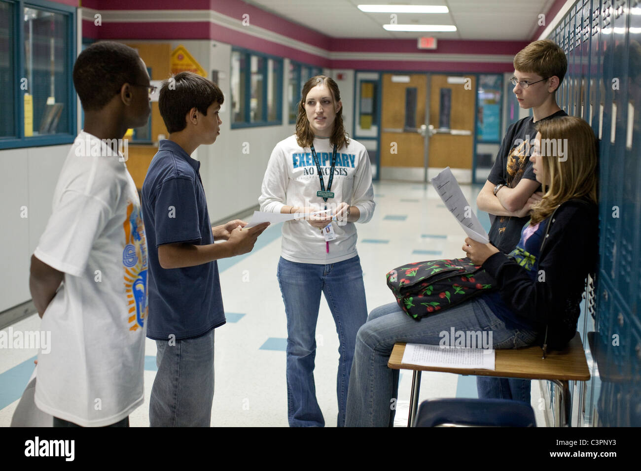 High School Hallway With Kids