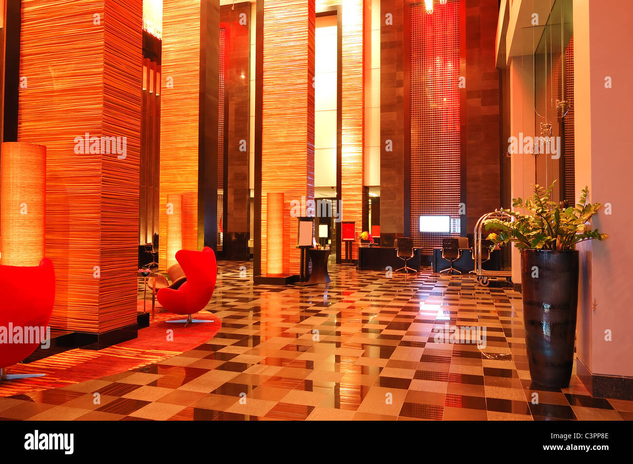 Modern lobby interior in night illumination, Pattaya, Thailand Stock ...