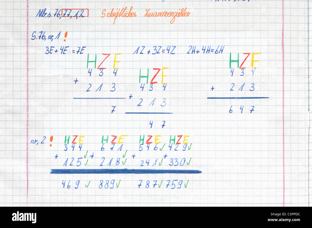 Germany, Munich, Exercise book with calculations, close up Stock Photo ...