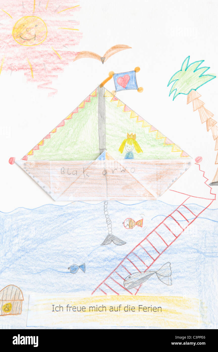 Childs drawing in exercise book hi-res stock photography and images - Alamy