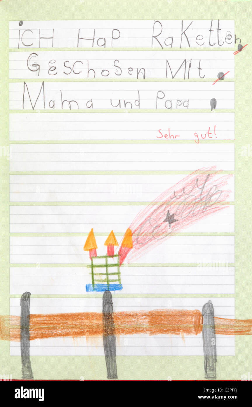 Childs drawing in exercise book hi-res stock photography and images - Alamy