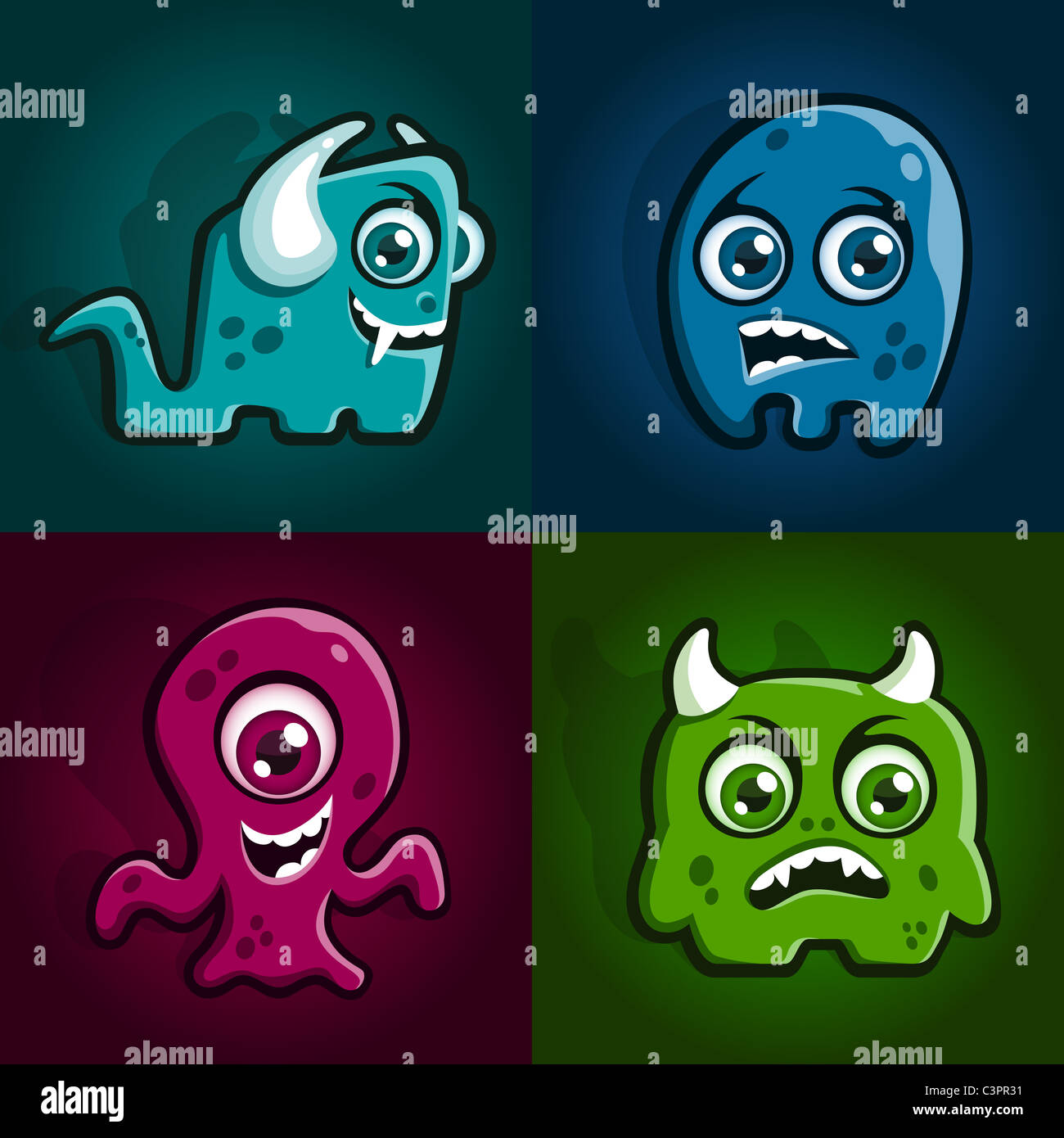 Set of four cartoon monster characters creatures Stock Photo - Alamy