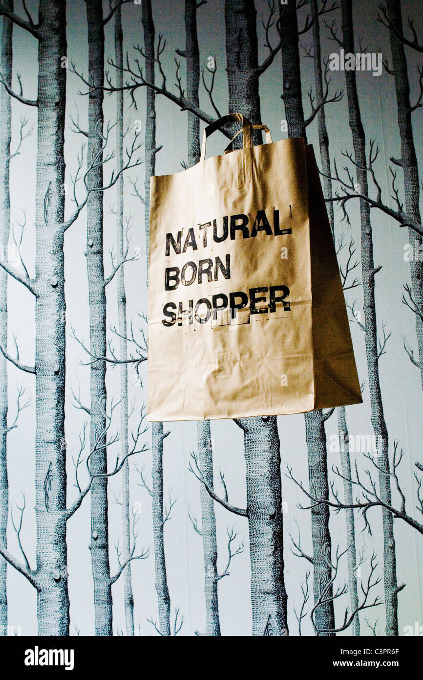 Brown paper bag hanging in studio Stock Photo - Alamy