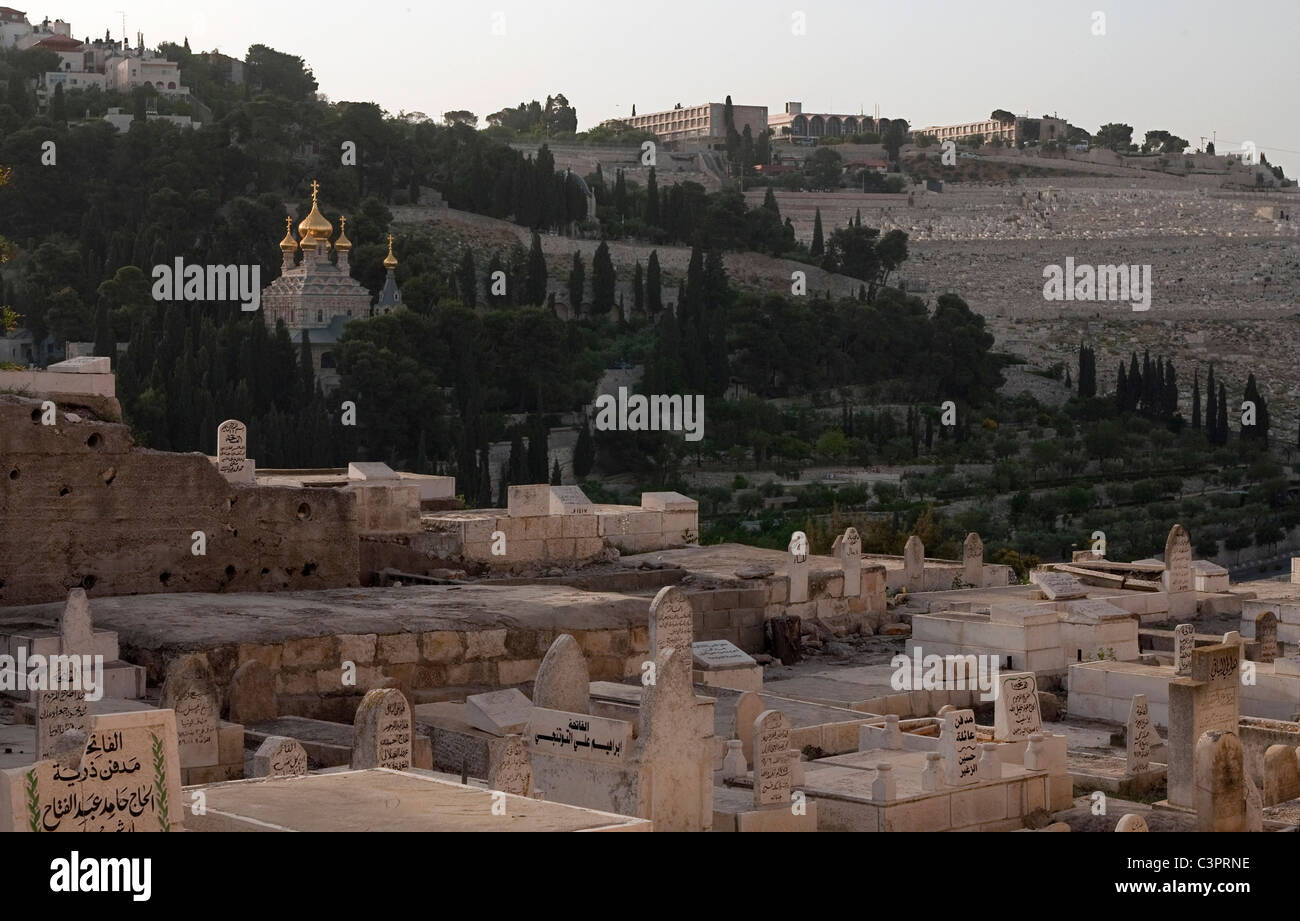 Cemeteries near the Western Wall of the Old City of Jerusalem in Israel ...