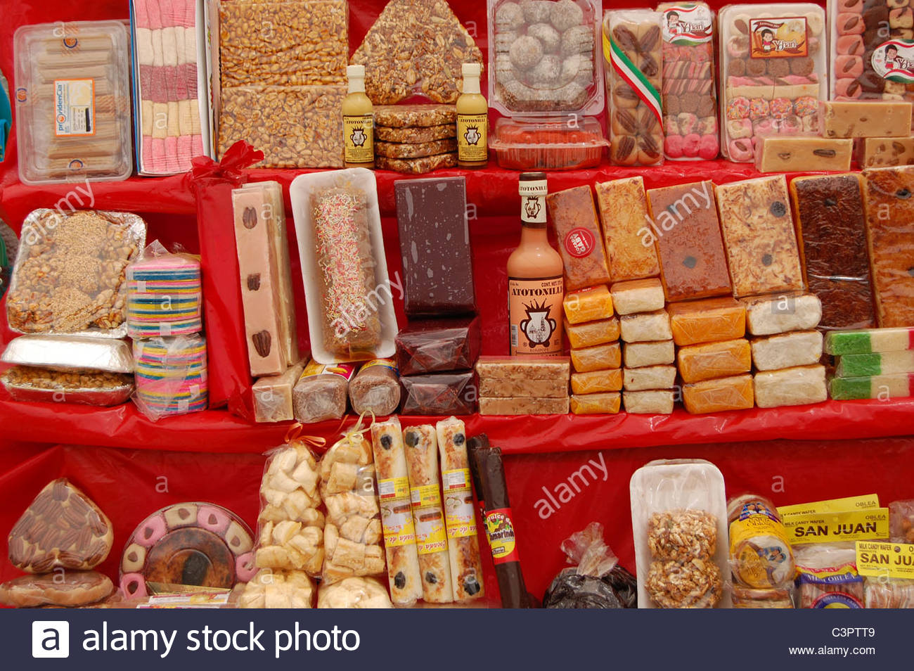 street shot Mexico vendor selling Mexican sweets treats dulces cajeta ...