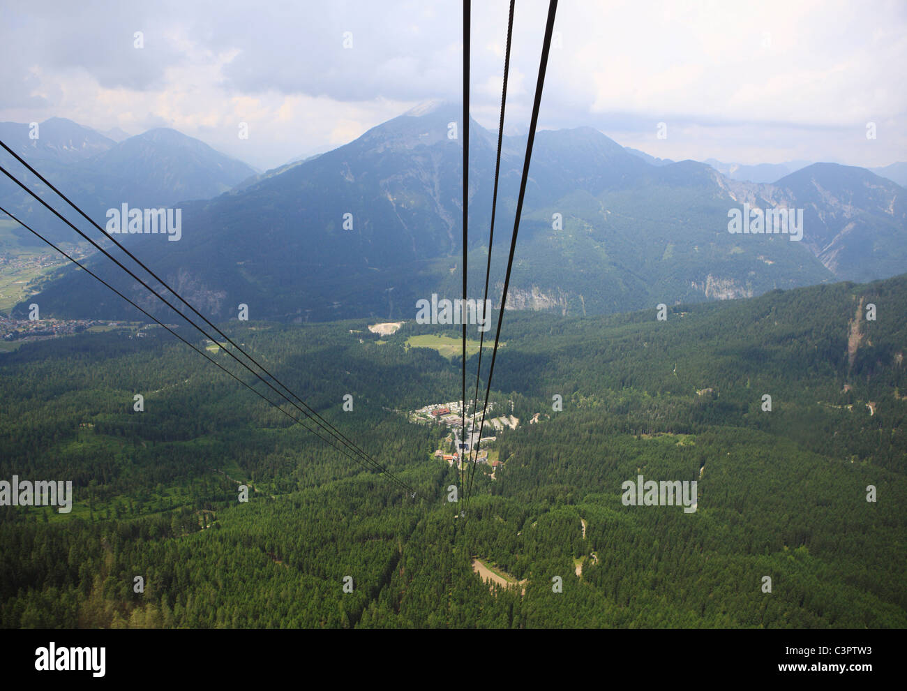 Germany, Zugspitze, Cable car wire with mountain ranges Stock Photo - Alamy