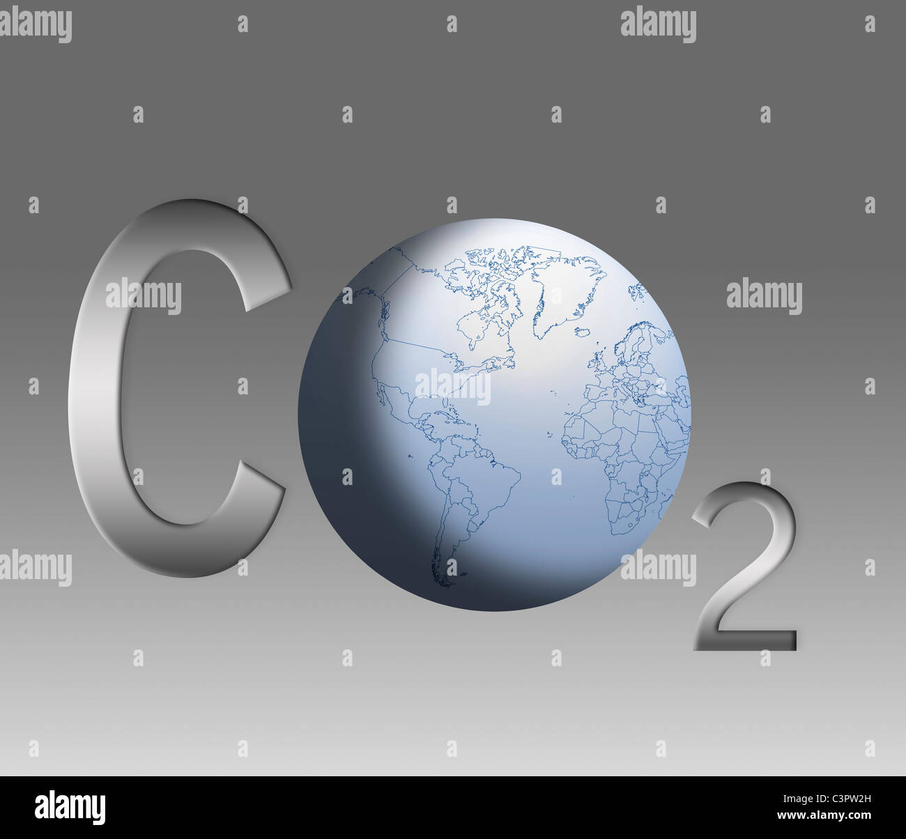 Symbol for carbon dioxide emissions with globe, close up Stock Photo ...