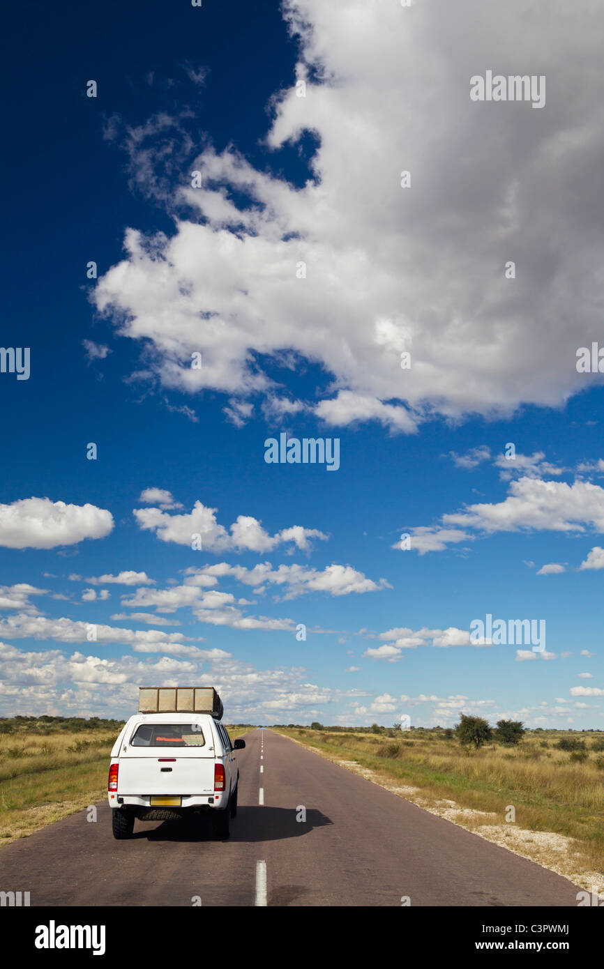 Africa, Botswana, Land vehicle passing through trans-kalahari highway ...