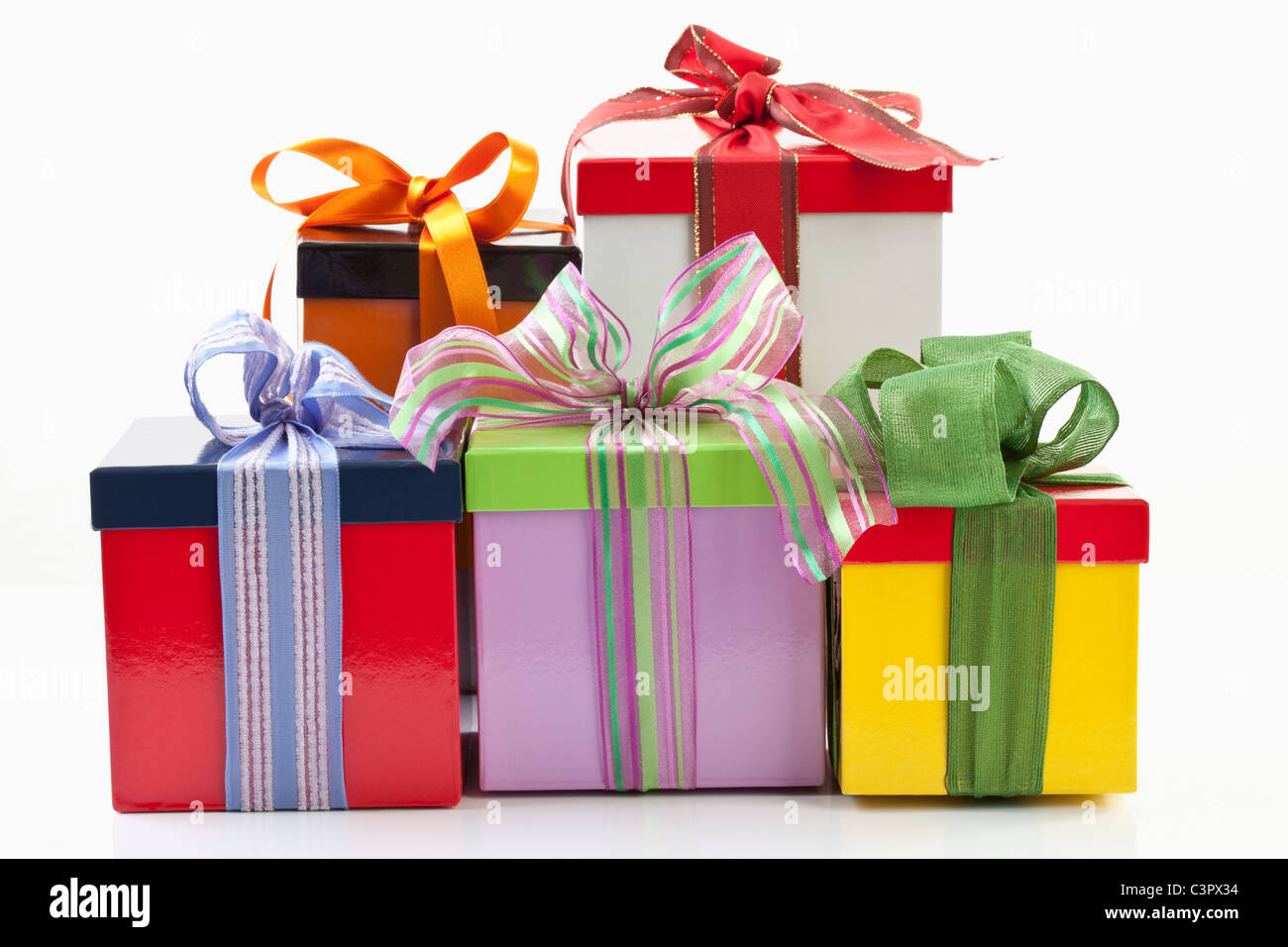 Variety of present boxes on white background Stock Photo - Alamy