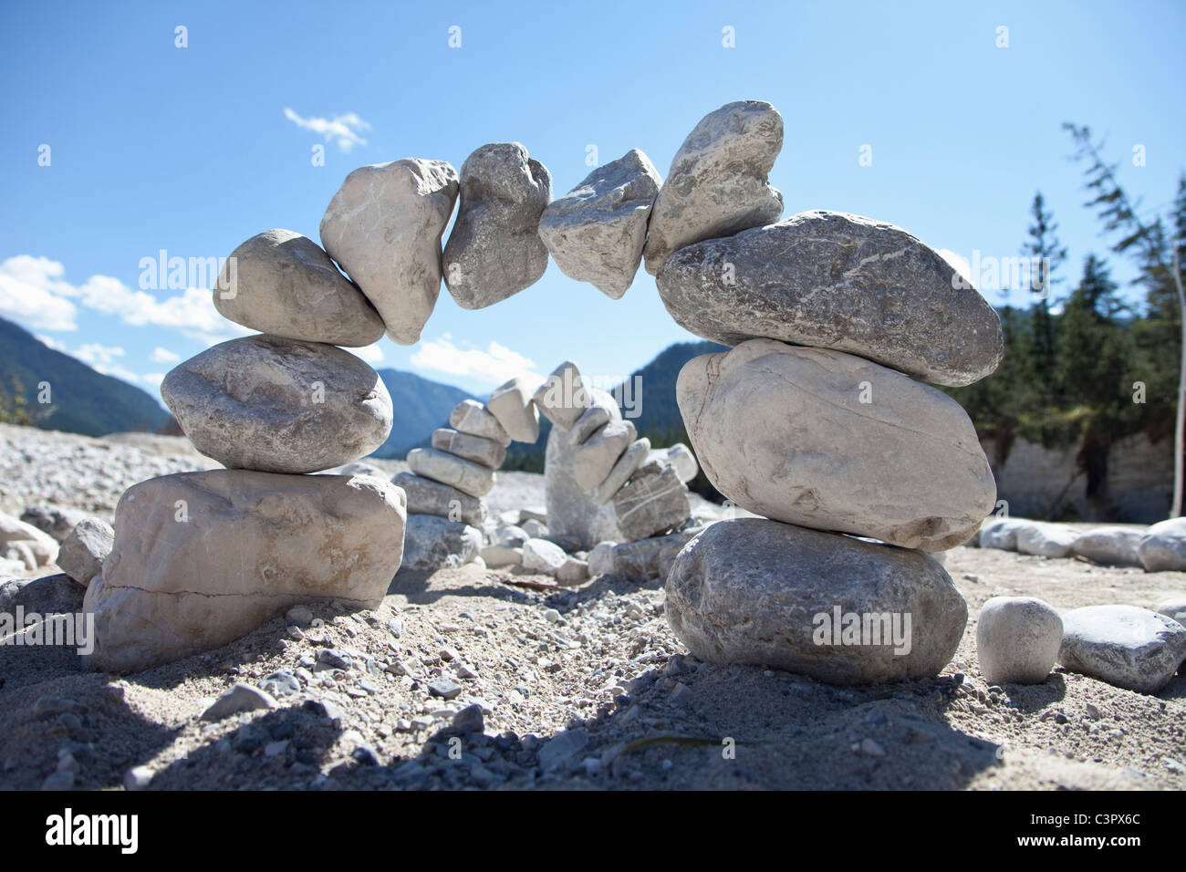 Germany, Bavaria, Sylvenstein, View of stone arch with mountains in ...
